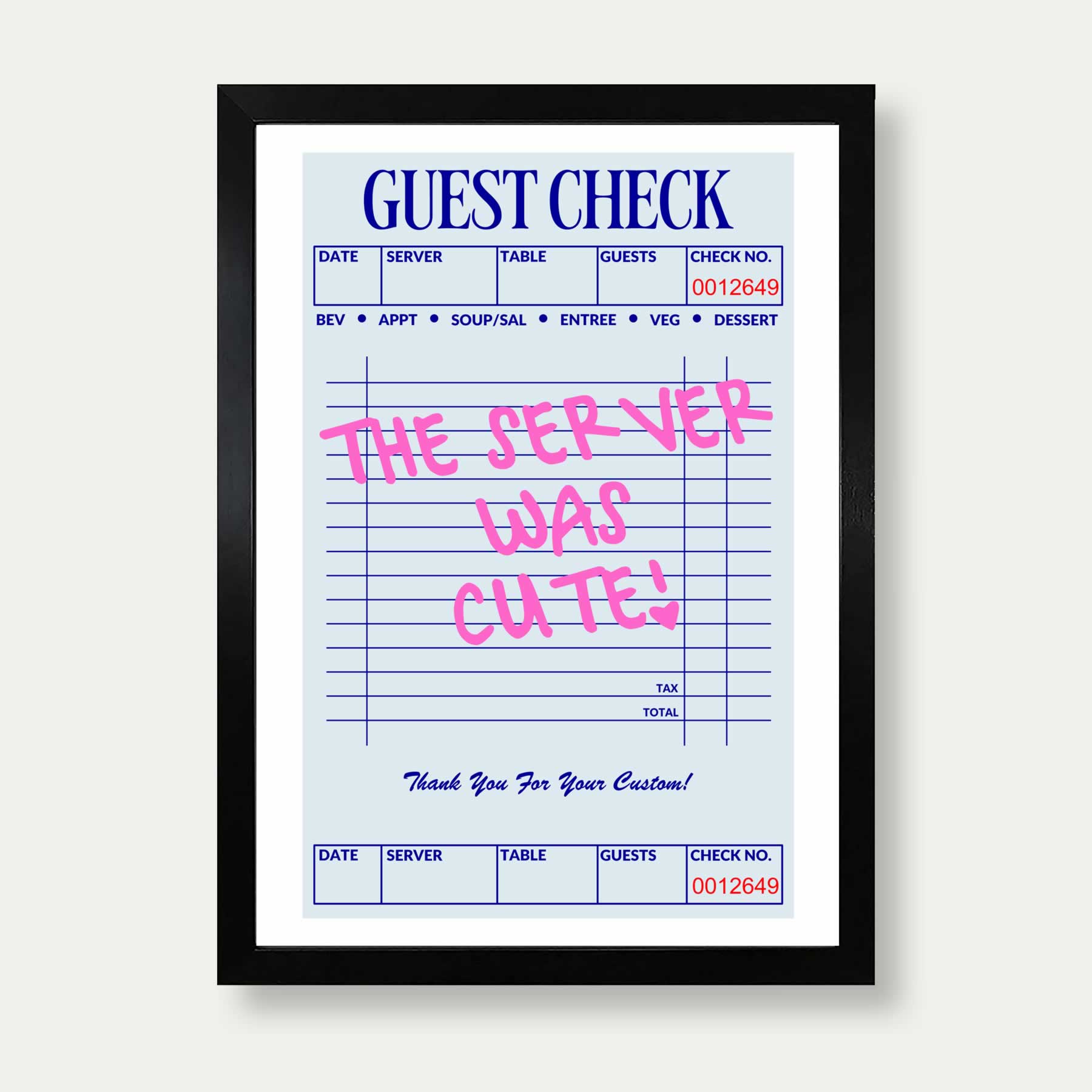 Guest Check Print The Server Was Cute – Veranito